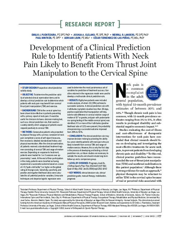 Pdf Development Of A Clinical Prediction Rule To Identify Patients