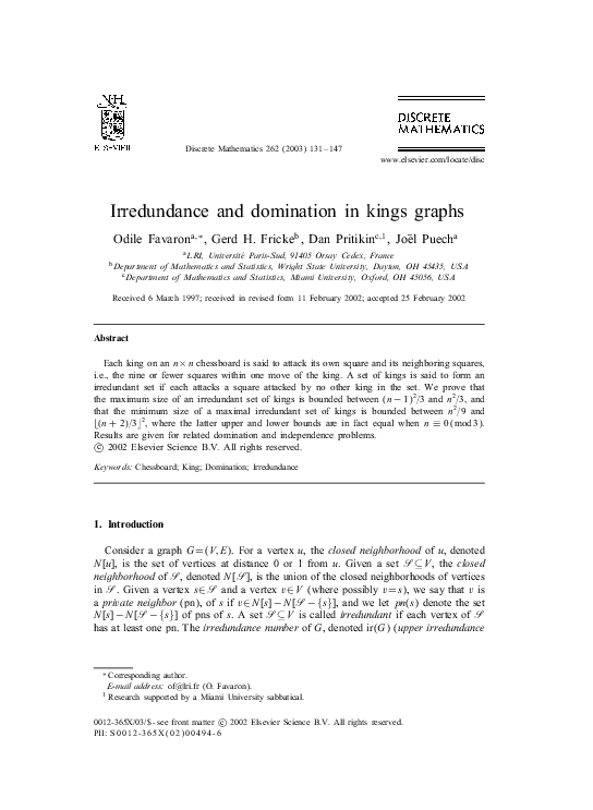 (PDF) Irredundance and domination in kings graphs