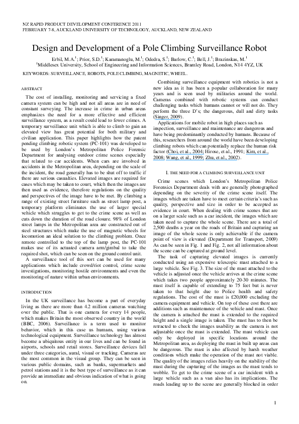 (PDF) Design and development of a pole climbing surveillance robot