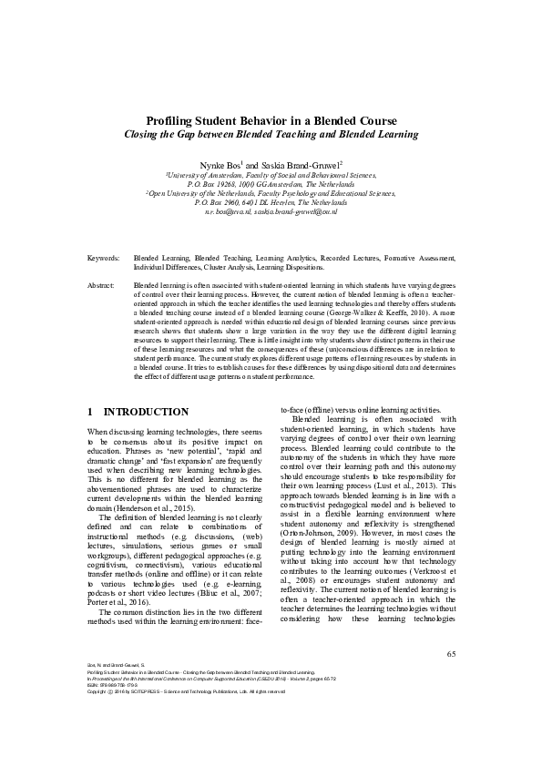 (PDF) Profiling Student Behavior in a Blended Course Closing the Gap ...