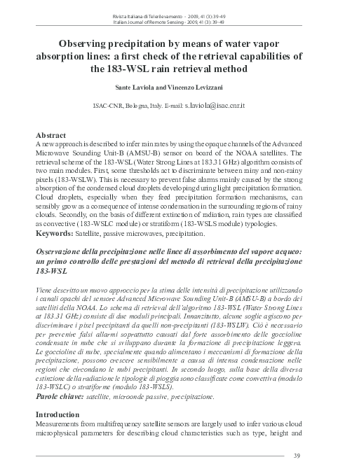 (PDF) Observing precipitation with AMSU-B opaque channels: the 183-WSL algorithm