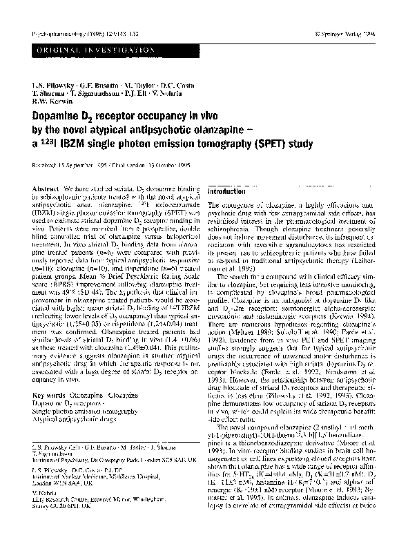 (PDF) Dopamine D2 receptor occupancy in vivo by the novel atypical ...