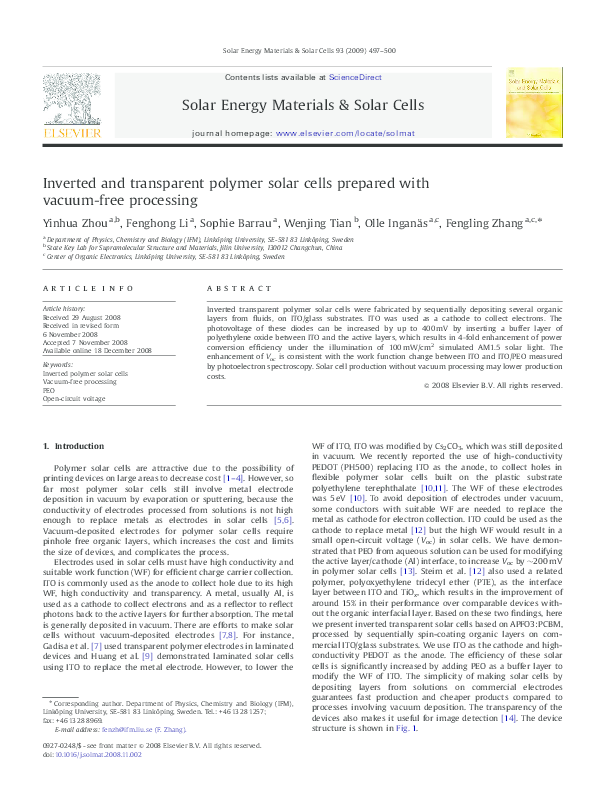 (PDF) Inverted and transparent polymer solar cells prepared with vacuum ...
