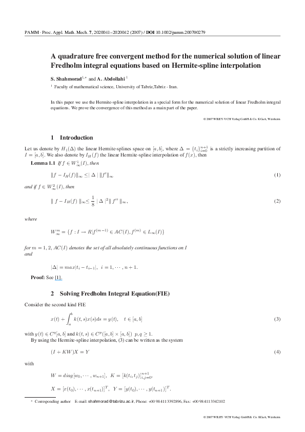 Pdf A Quadrature Free Convergent Method For The Numerical Solution Of
