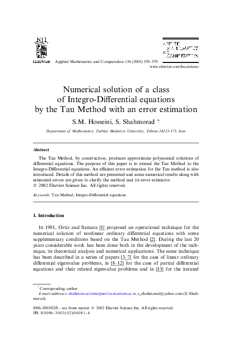 Pdf Numerical Solution Of A Class Of Integro Differential Equations