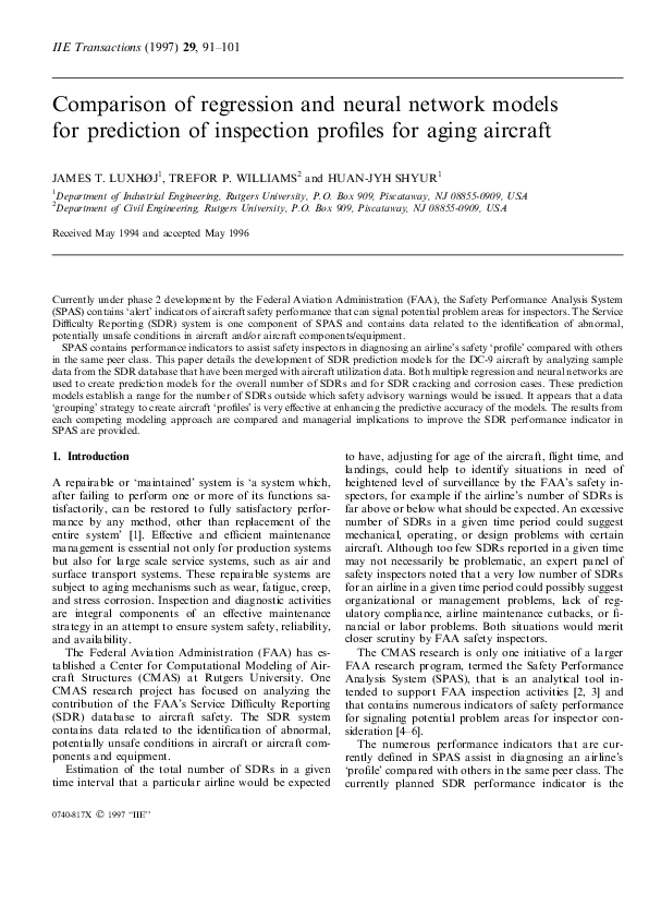 (PDF) Regression vs Neural Networks for Aircraft Safety