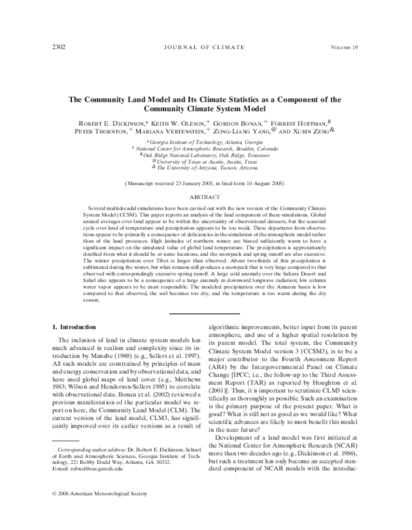 (PDF) The Community Land Model and Its Climate Statistics as a ...