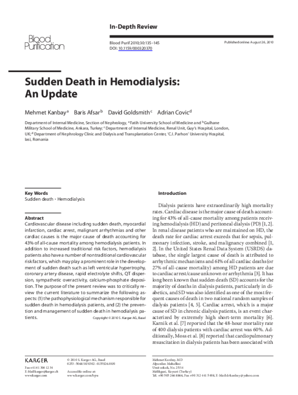 (PDF) Sudden Death in Hemodialysis: An Update