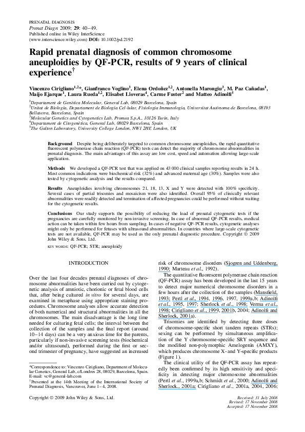 (PDF) Rapid prenatal diagnosis of common chromosome aneuploidies by QF ...