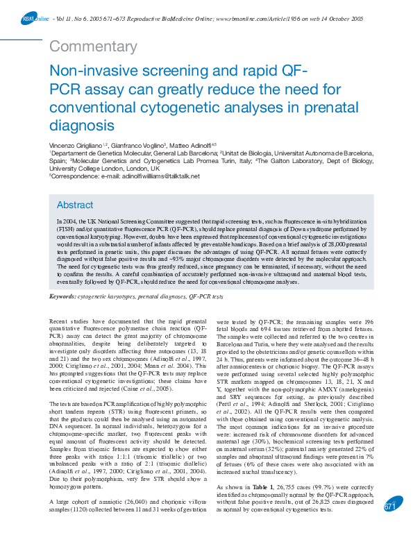 (PDF) Rapid QF-PCR Reduces Conventional Cytogenetic Needs in Prenatal ...