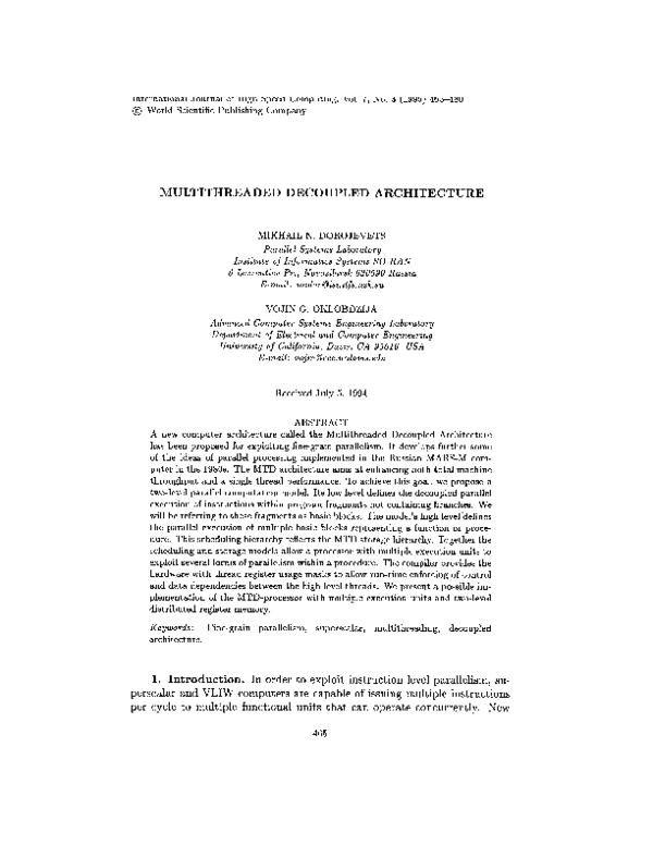 Pdf Multithreaded Decoupled Architecture