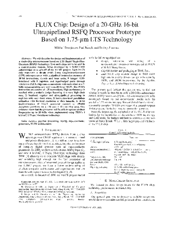 Pdf Flux Chip Design Of A 20 Ghz 16 Bit Ultrapipelined Rsfq Processor Prototype Based On 175