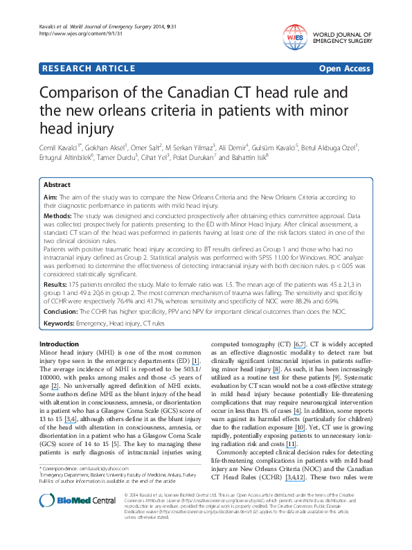 (PDF) Overuse of brain CT scan for evaluating mild head trauma in ...