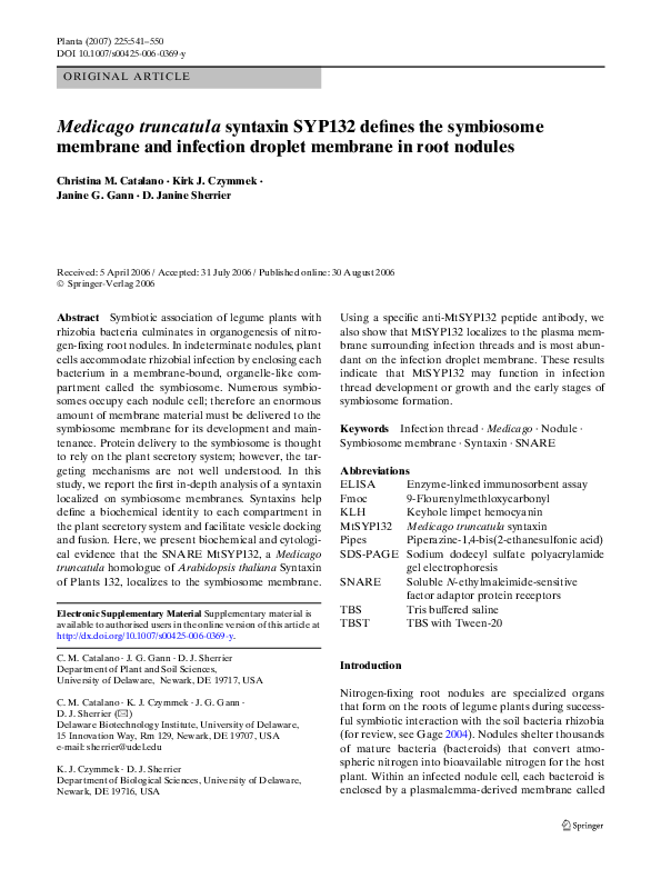 (PDF) Medicago truncatula syntaxin SYP132 defines the symbiosome ...