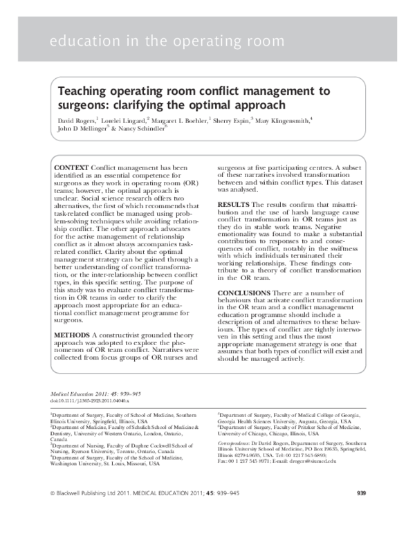 (PDF) Teaching operating room conflict management to surgeons ...