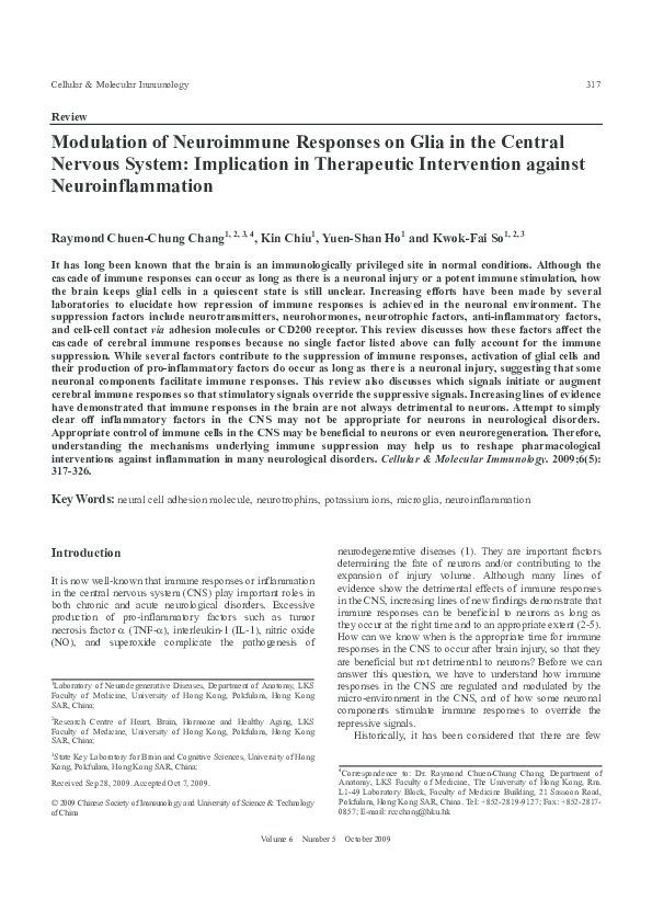 (PDF) Modulation of neuroimmune responses on glia in the central ...