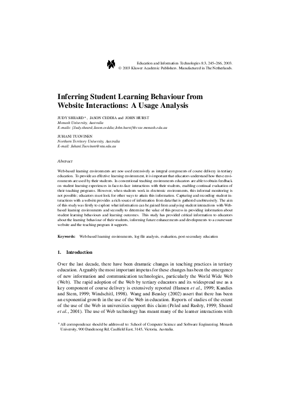(PDF) Inferring Student Learning Behaviour from Website Interactions: A Usage Analysis