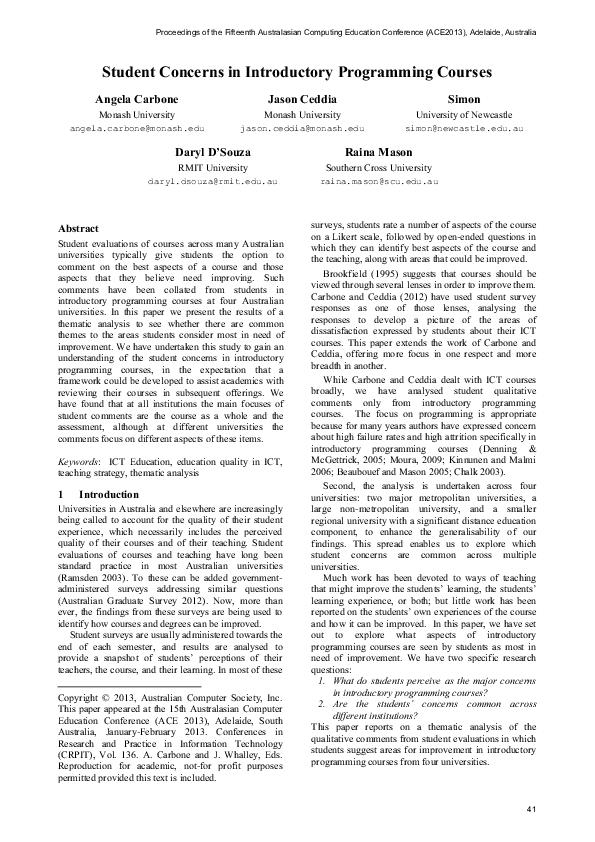 (PDF) Analyzing Student Feedback in Introductory Programming Courses