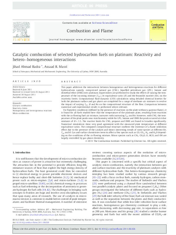 (PDF) Catalytic combustion of selected hydrocarbon fuels on platinum ...