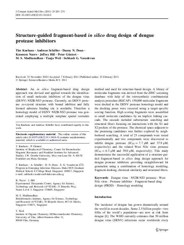 (PDF) Structure-guided fragment-based in silico drug design of dengue protease inhibitors