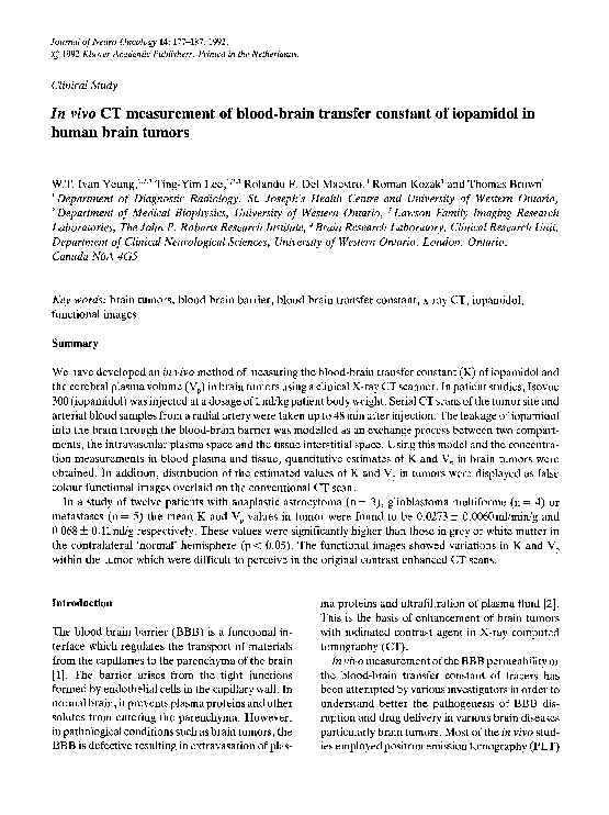 (PDF) In vivo CT measurement of blood-brain transfer constant of ...