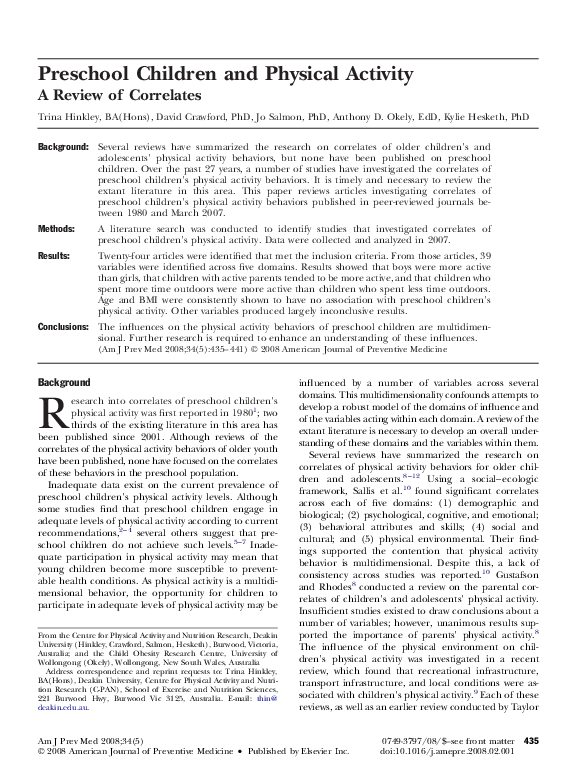 (PDF) Preschool Children and Physical Activity