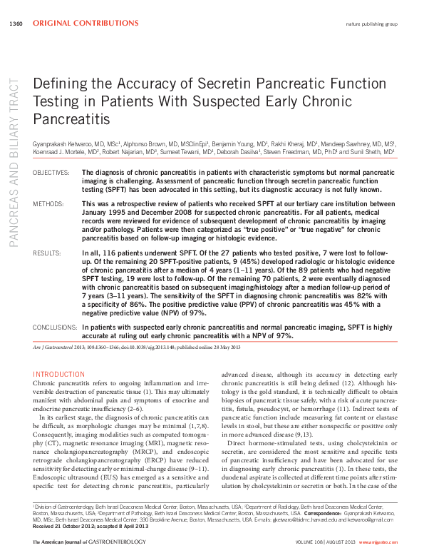 (PDF) Defining the Accuracy of Secretin Pancreatic Function Testing in ...
