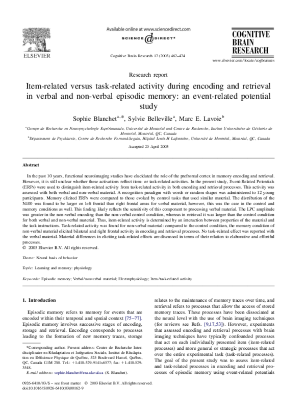 (PDF) Item-related versus task-related activity during encoding and retrieval in verbal and non ...