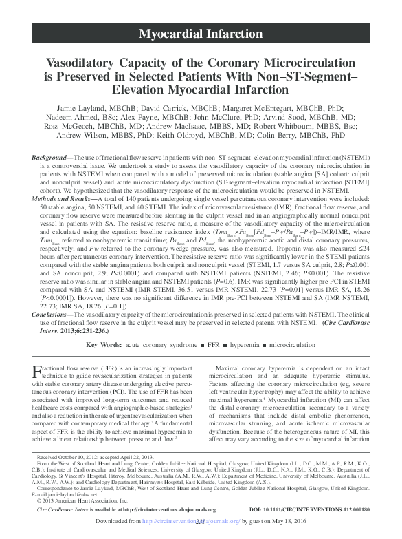 (PDF) Vasodilatory capacity of the coronary microcirculation is preserved in selected patients ...