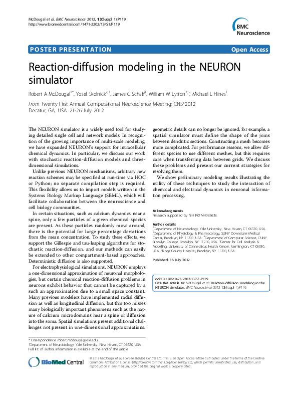(PDF) Reaction-diffusion in the NEURON simulator