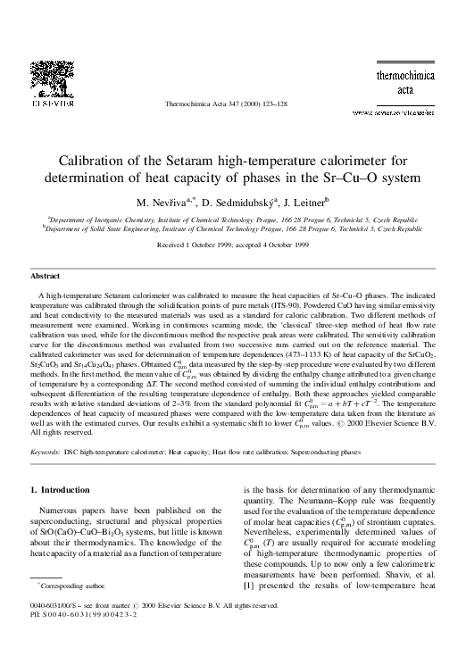 (PDF) Calibration of the Setaram high-temperature calorimeter for ...