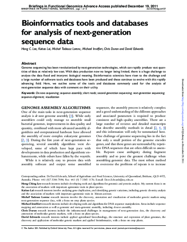 (PDF) Bioinformatics tools and databases for analysis of next-generation sequence data