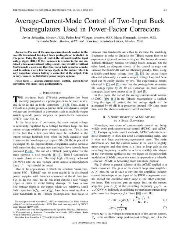 (PDF) Average-current-mode control of two-input buck postregulators used in power-factor correctors