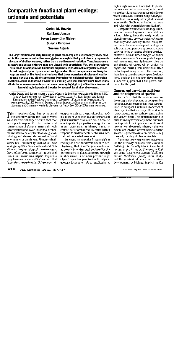 Pdf Comparative Functional Plant Ecology Rationale And Potentials