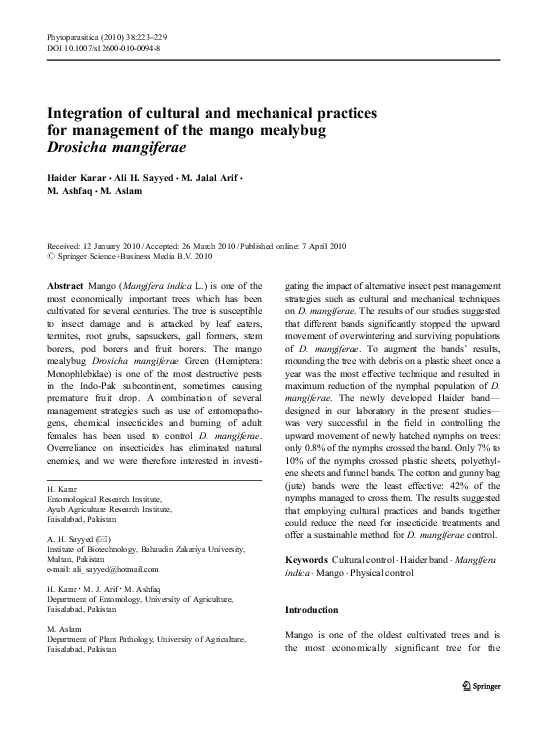 (PDF) Integration of cultural and mechanical practices for management ...