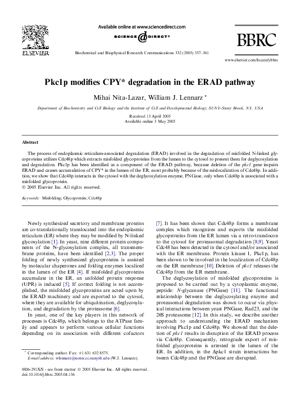 (PDF) Pkc1p modifies CPY* degradation in the ERAD pathway