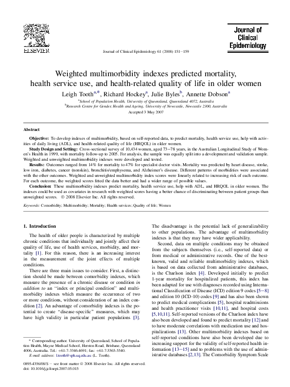 Pdf Weighted Multimorbidity Indexes Predicted Mortality Health