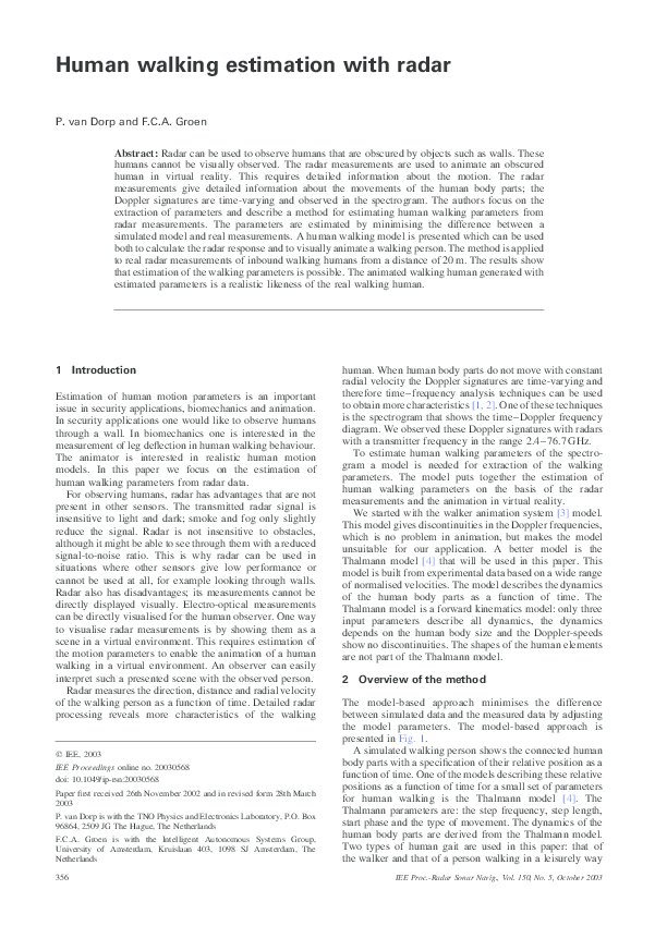 Pdf Human Walking Estimation With Radar