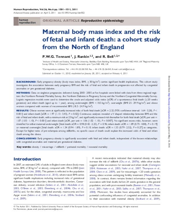 (PDF) Maternal body mass index and the risk of fetal and infant death ...