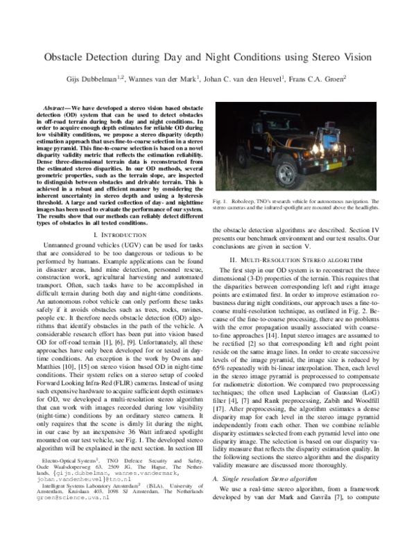 Pdf Obstacle Detection During Day And Night Conditions Using Stereo