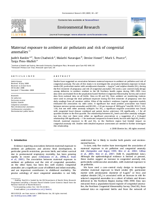 (PDF) Maternal exposure to ambient air pollutants and risk of congenital anomalies