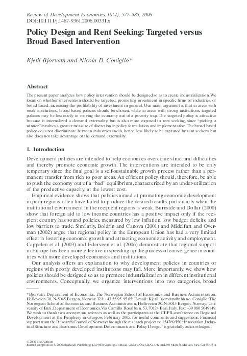 (PDF) Policy Design and Rent Seeking: Targeted versus Broad Based ...