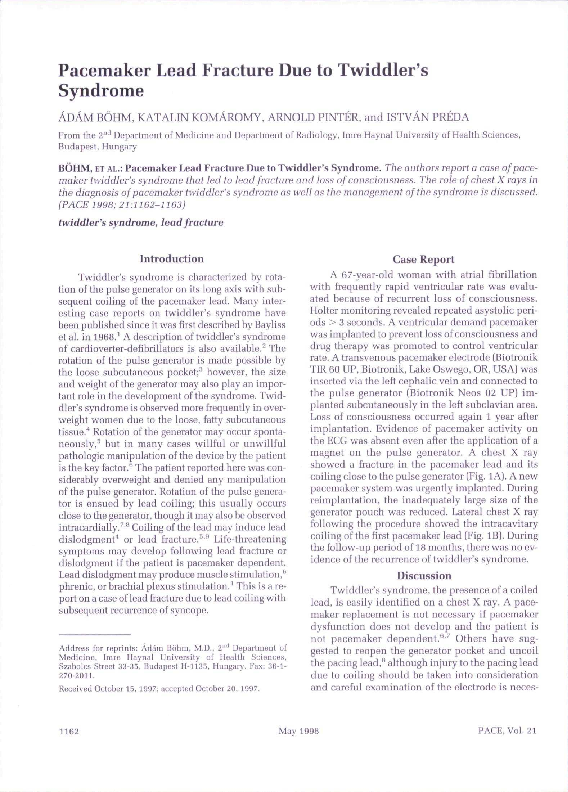 (PDF) Pacemaker Lead Fracture Due to Twiddler's Syndrome