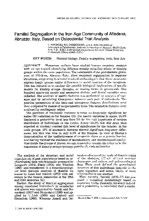 (PDF) Familial segregation in the iron age community of Alfedena ...
