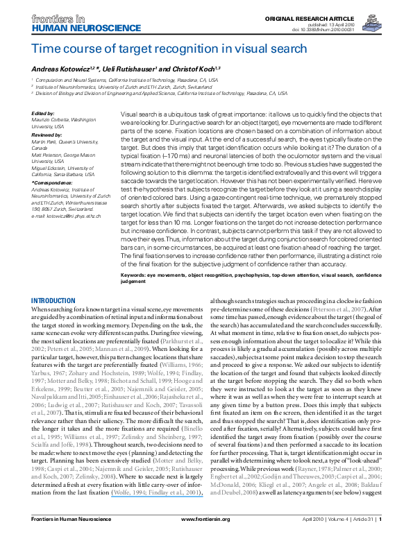 (PDF) Time course of target recognition in visual search