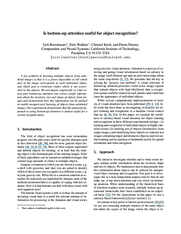 (PDF) Is bottom-up attention useful for object recognition?
