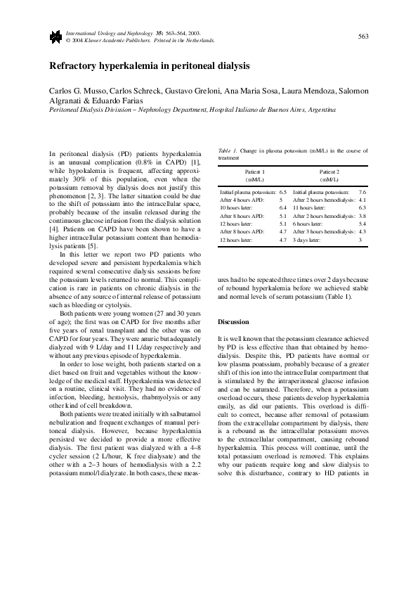(PDF) Refractory hyperkalemia in peritoneal dialysis