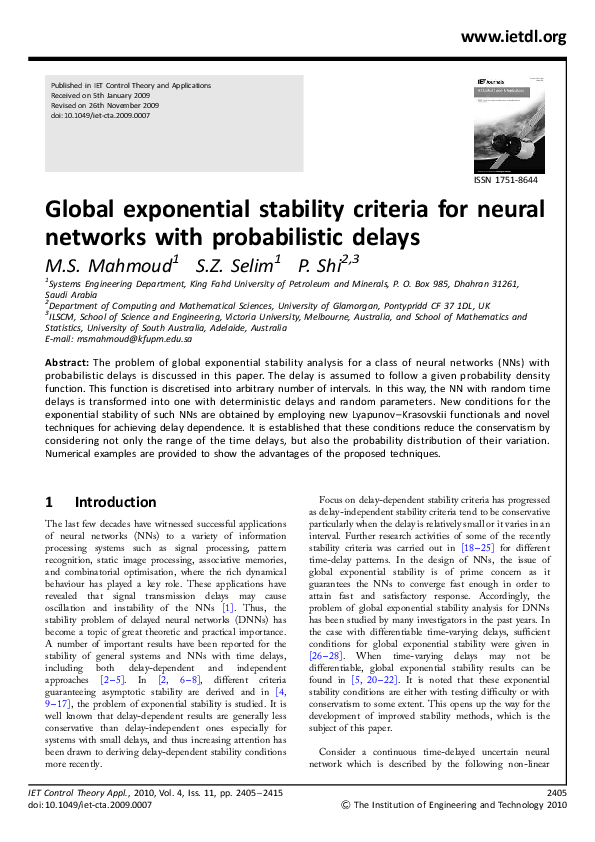 Global exponential stability criteria for neural networks with probabilistic delays