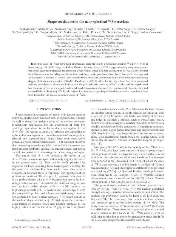(PDF) Shape coexistence in the near-spherical 142 Sm nucleus | G ...