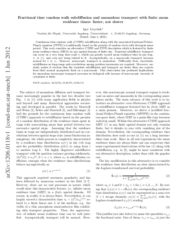 Pdf Generalized Continuous Time Random Walks Master Equations And Fractional Fokker Planck